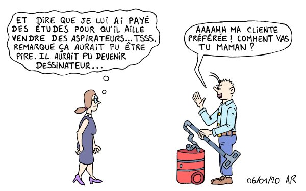 Le vendeur d'aspirateur prêt à vendre père et mère - Dessin humoristique