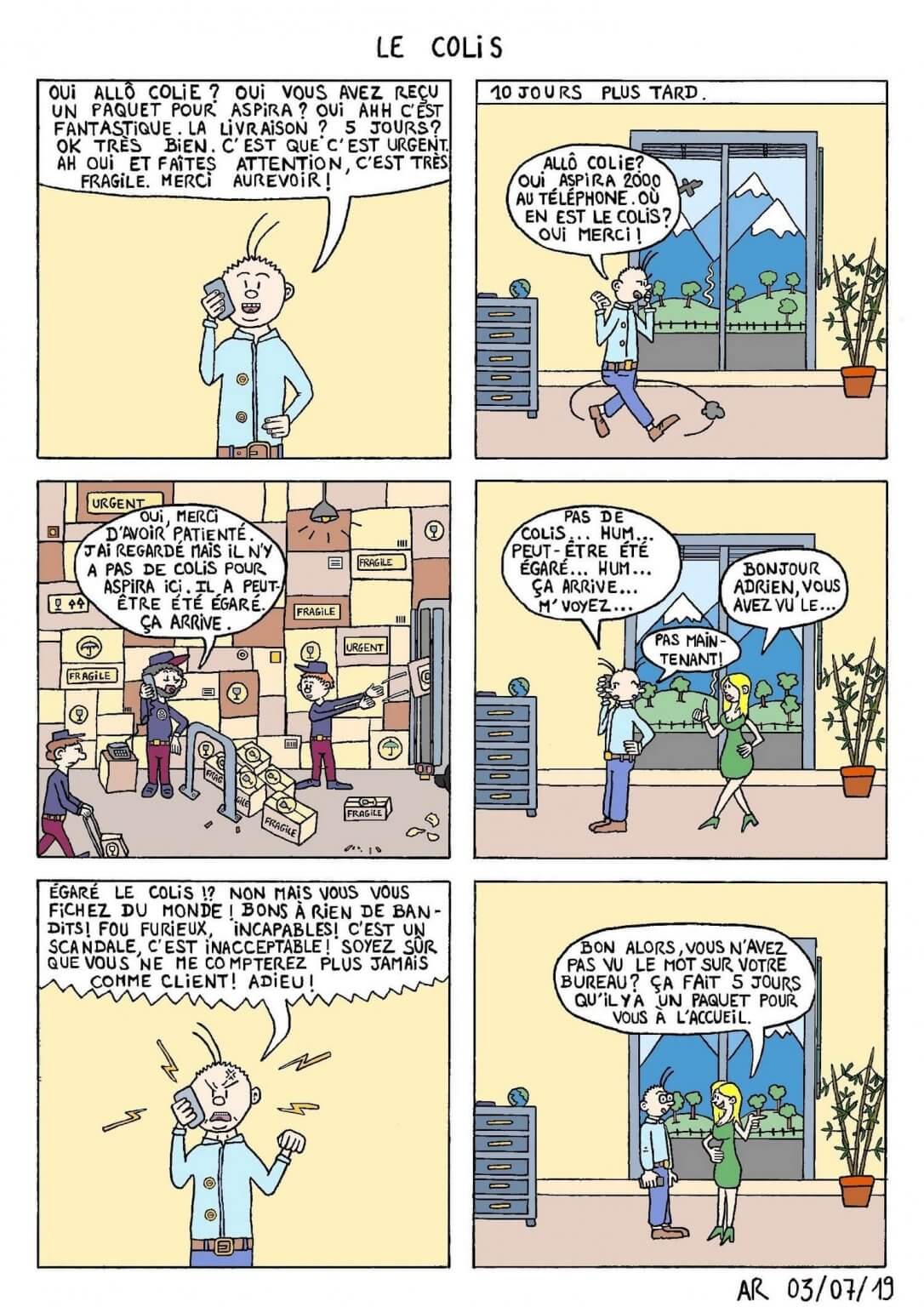 Comic strip - Le colis - Blague sur le travail - Dessin-humoristique