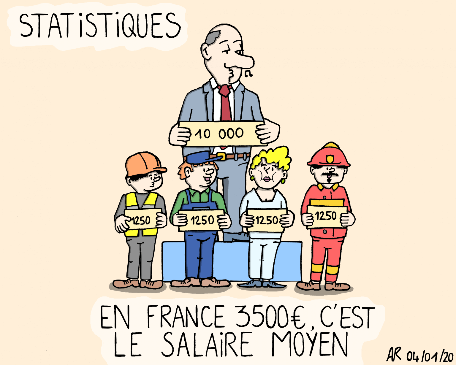 Blague humour noir - Le salaire moyen en France ! - Dessin-humoristique