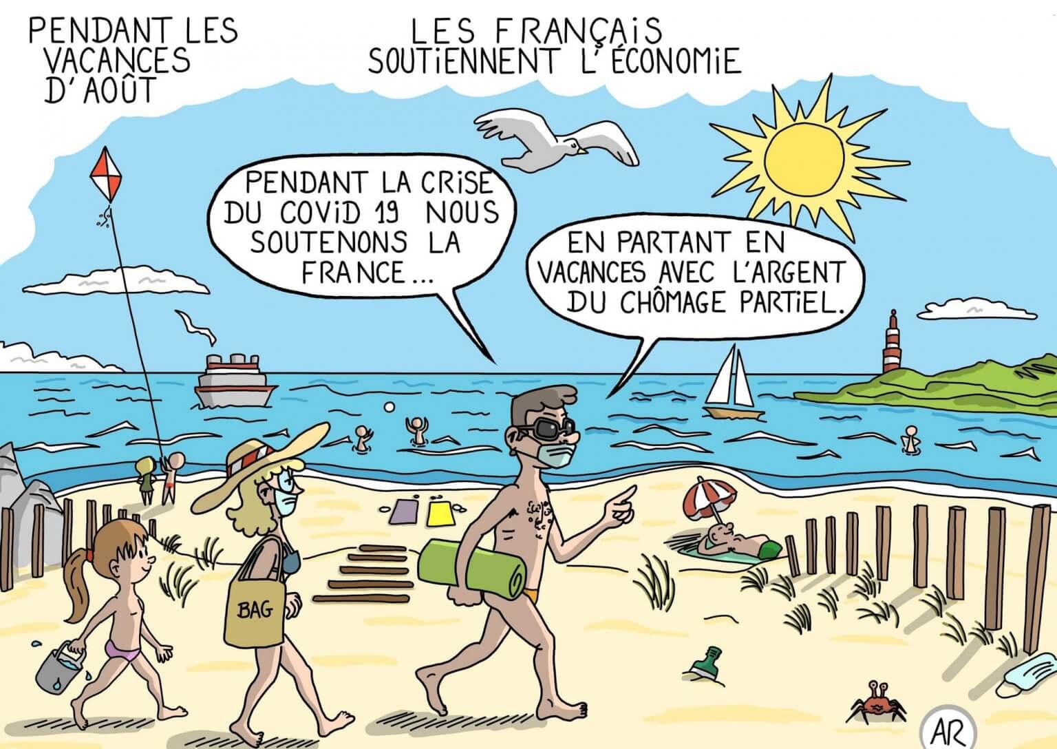 Dessin de vacances humoristique, les vacances des Français