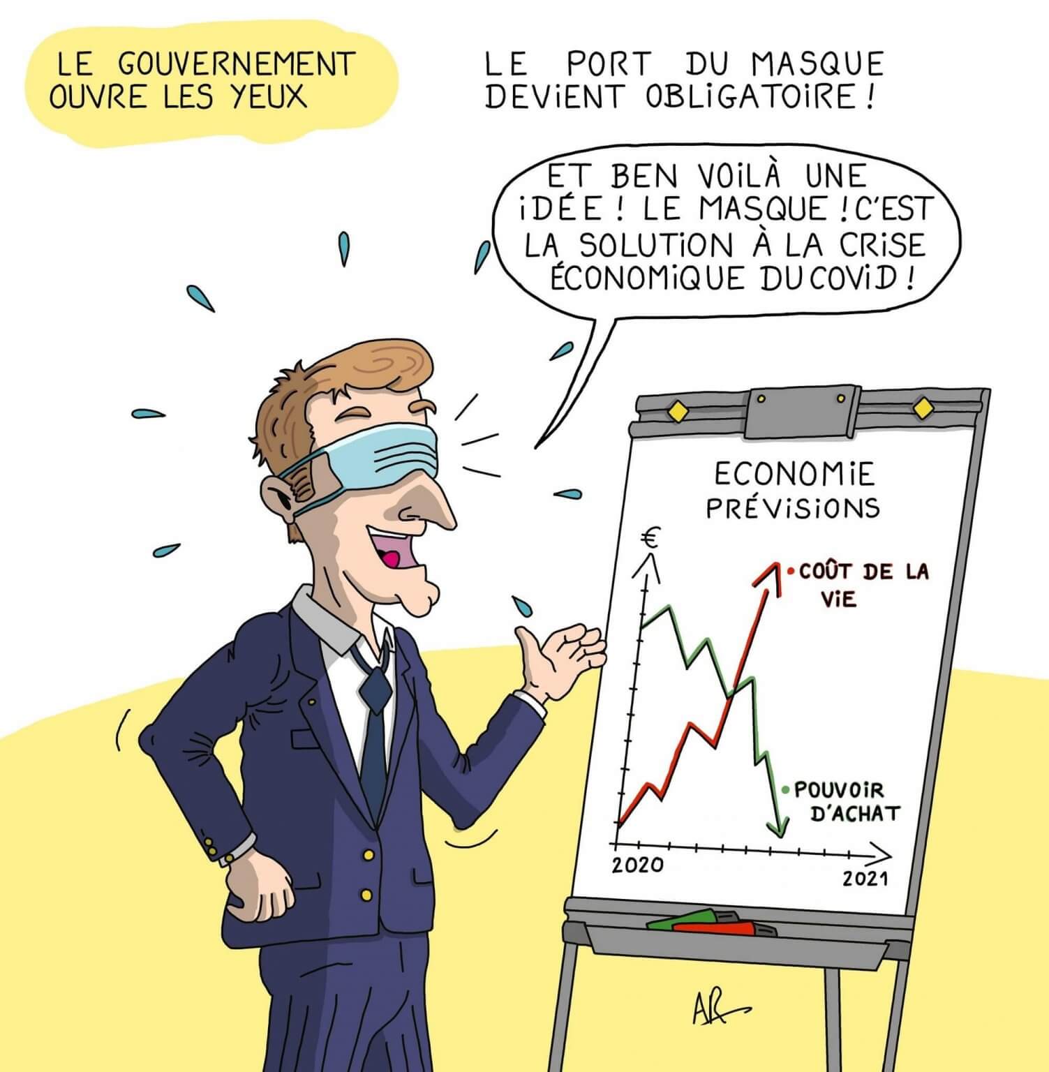 Dessin de Macron - le président ouvre les yeux ! - Dessin humoristique