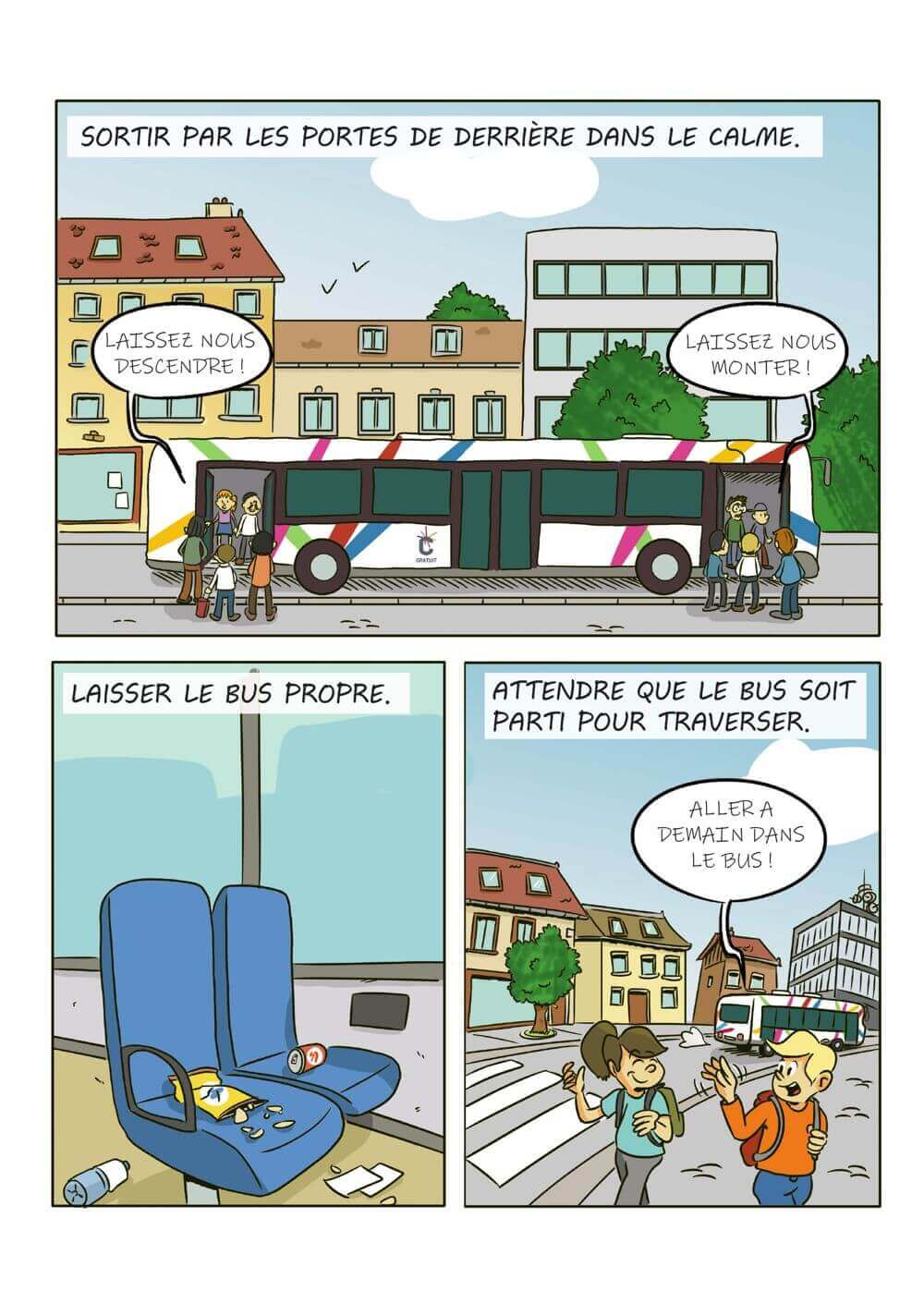 Flyer BD pédagogique pour prendre le bus | Book illustrateur BD